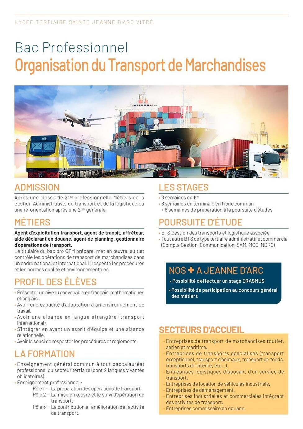 Bac Pro Organisation du Transport de Marchandises - Jeanne d'Arc Vitré